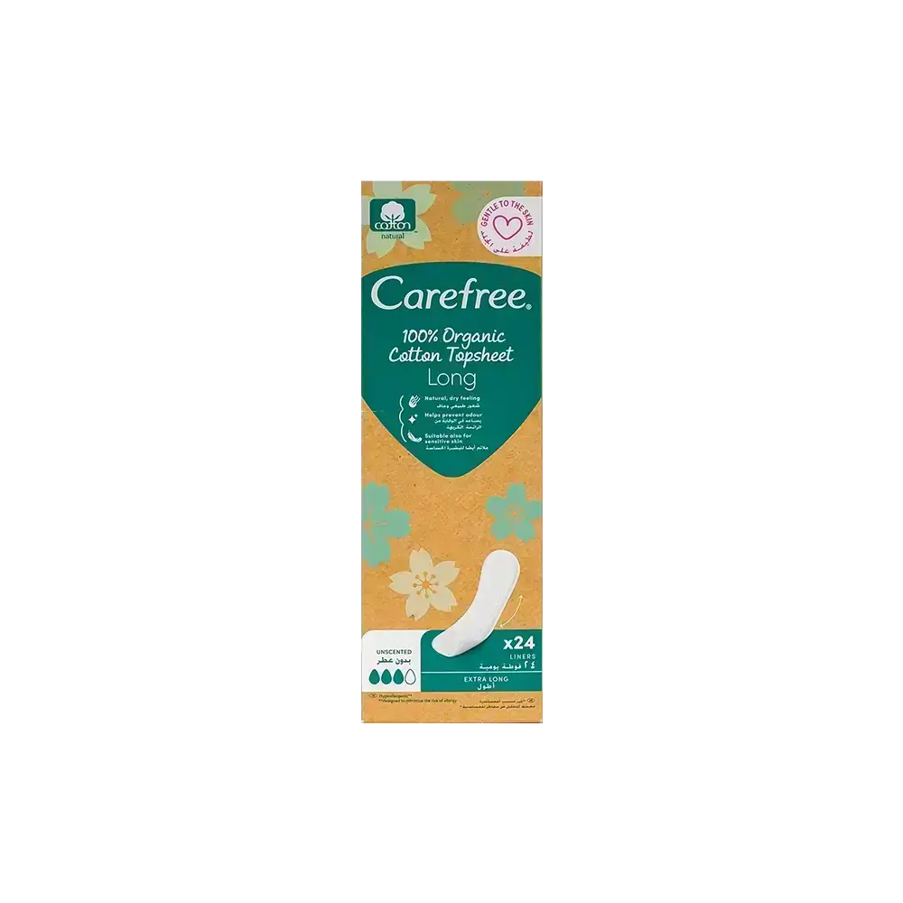 Carefree Organic Cotton Unscented Liners Extra Long 24 Pcs – Yalladeal